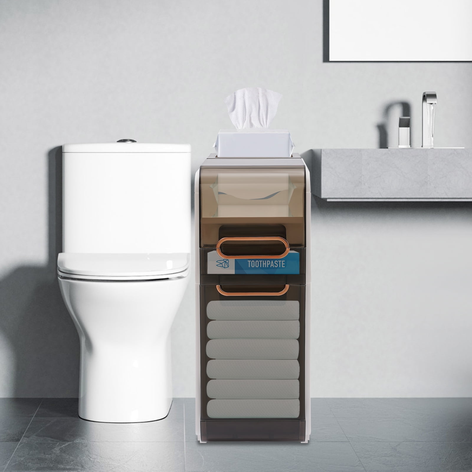 Bathroom Floor Cabinet 8.7x16.3x23.6in White Slim 2-Drawer Storage Unit ...