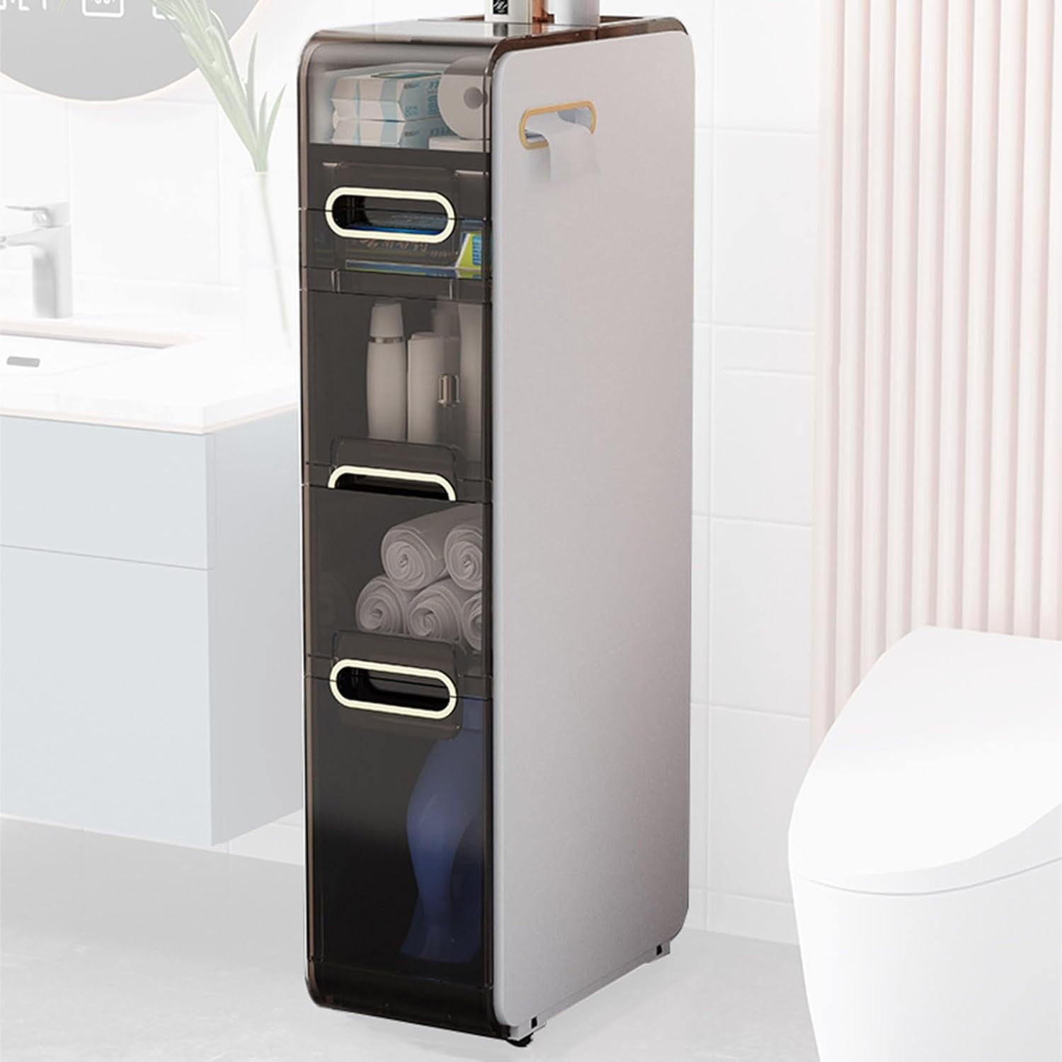 Bathroom Floor Cabinet with Clear Drawers Narrow Slim Tower Waterproof ...