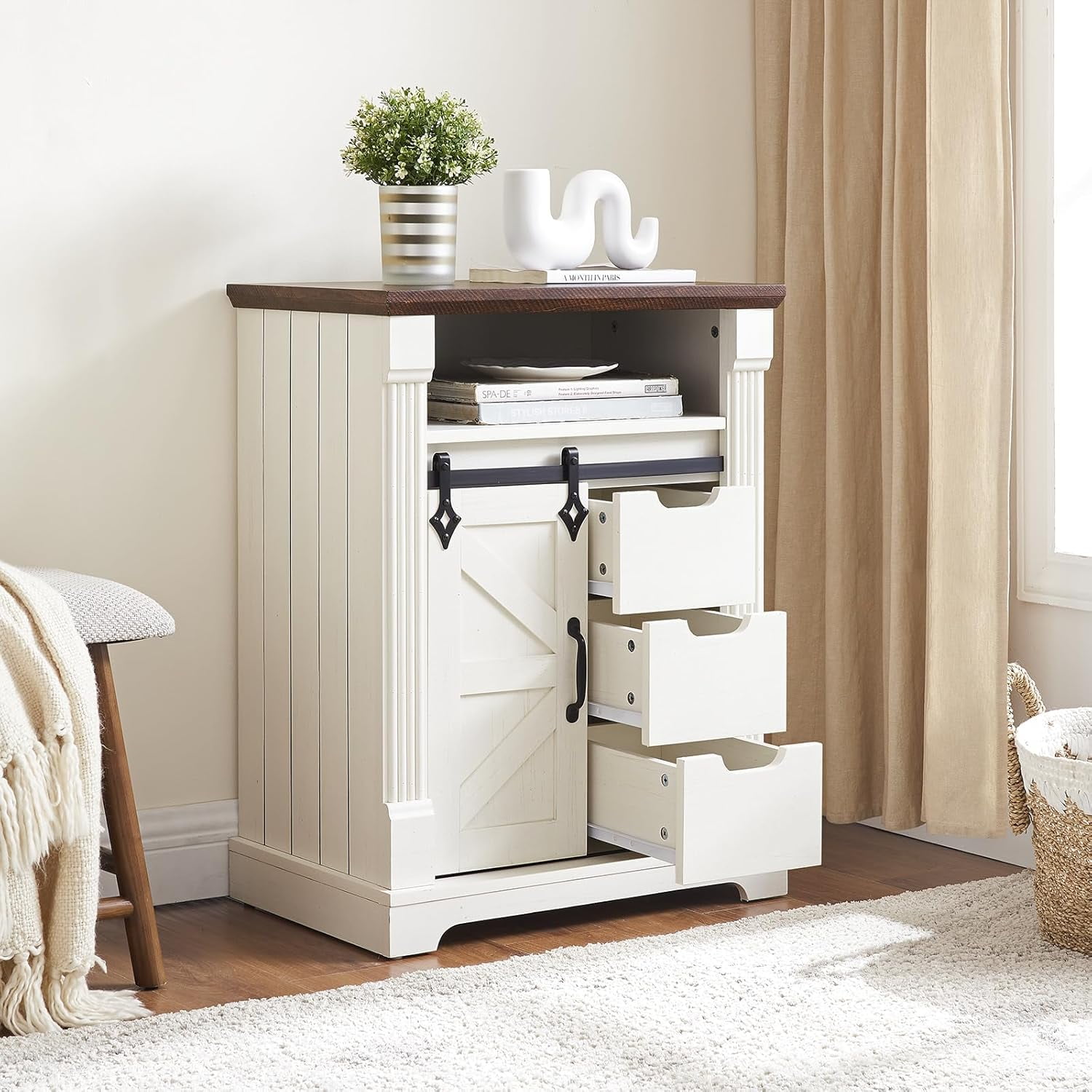 Bathroom Floor Cabinet, Farmhouse Storage Cabinet with Sliding Barn ...