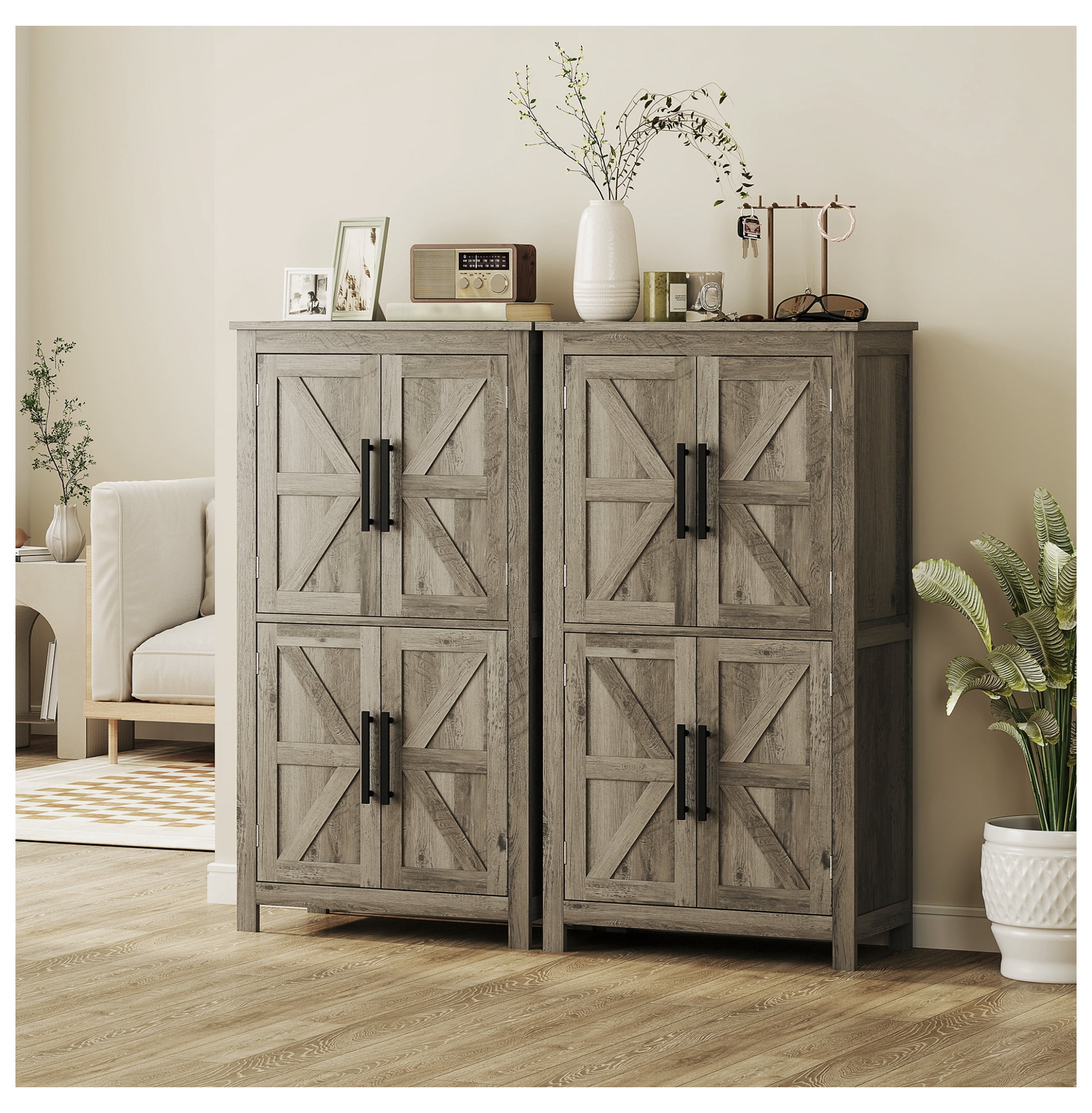 Bathroom Floor Cabinet, Light Gray Farmhouse Storage with Doors ...