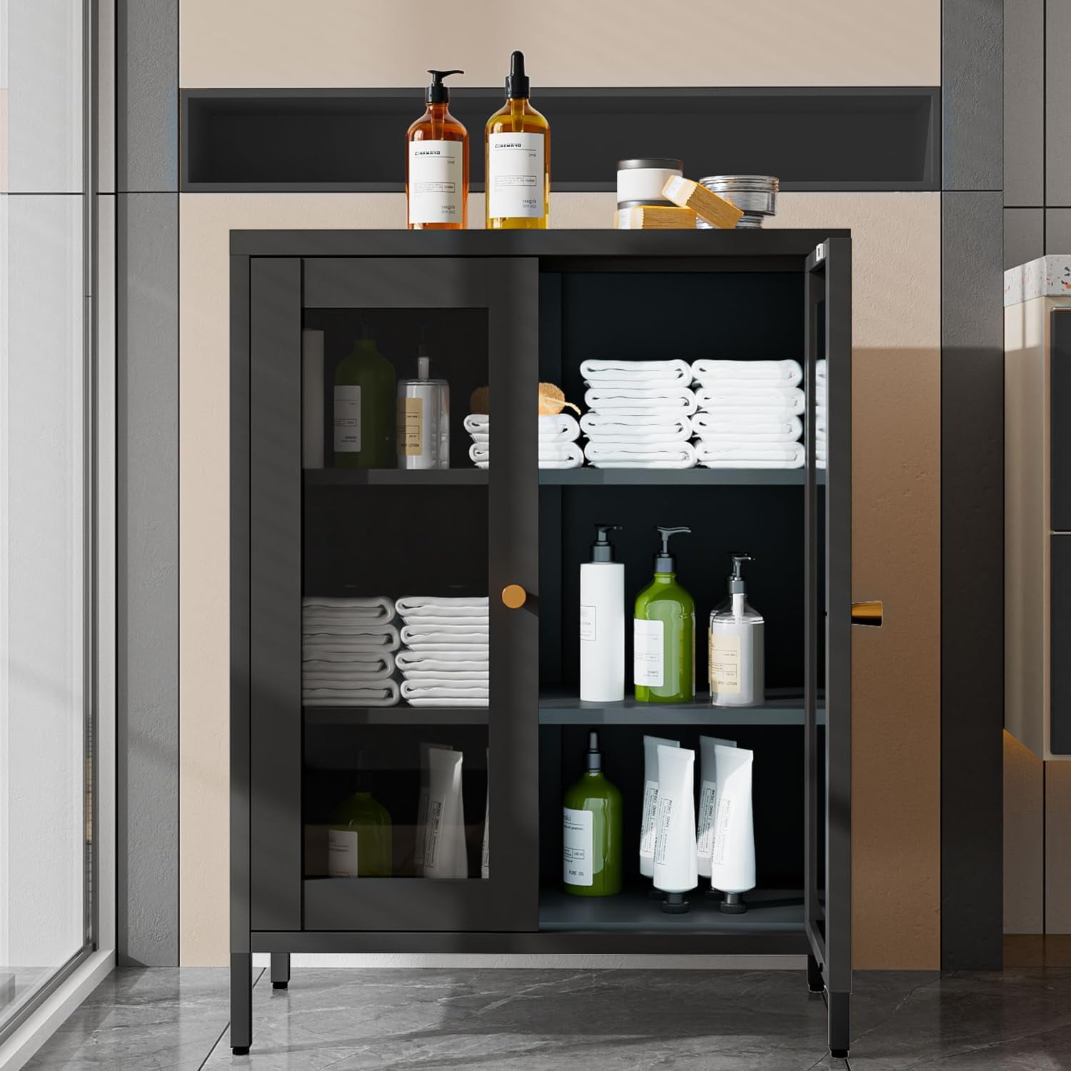 Bathroom Floor Cabinet,Metal Storage Cabinet,Freestanding Sideboard ...