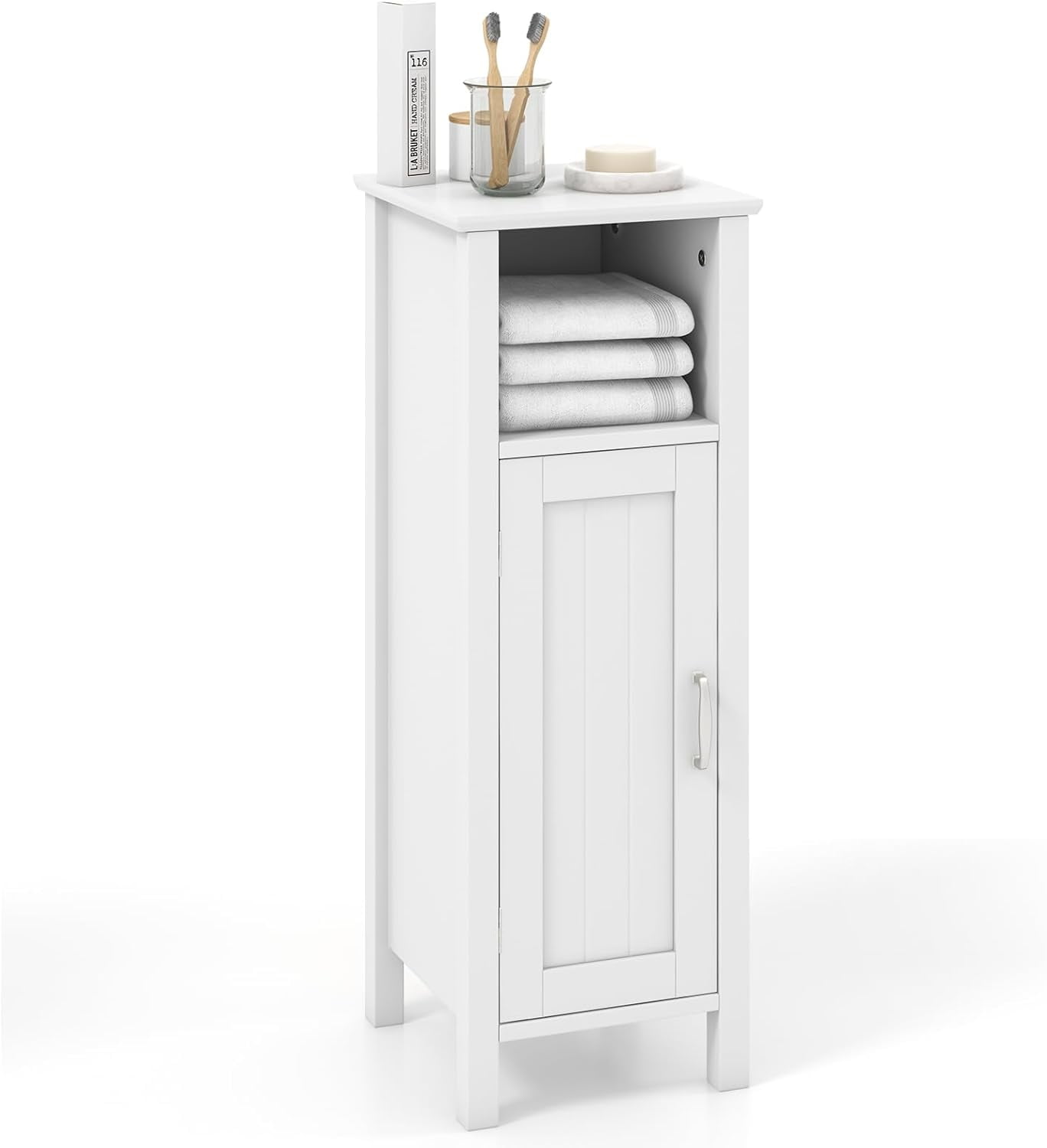 Bathroom Floor Cabinet, Single Door Storage Organizer with Open ...