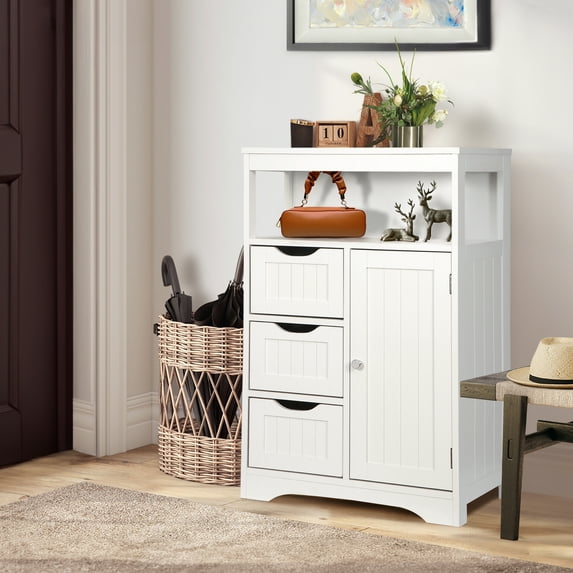 Bathroom Floor Cabinet Storage Organizer with 1 Door and 3 Drawers ...