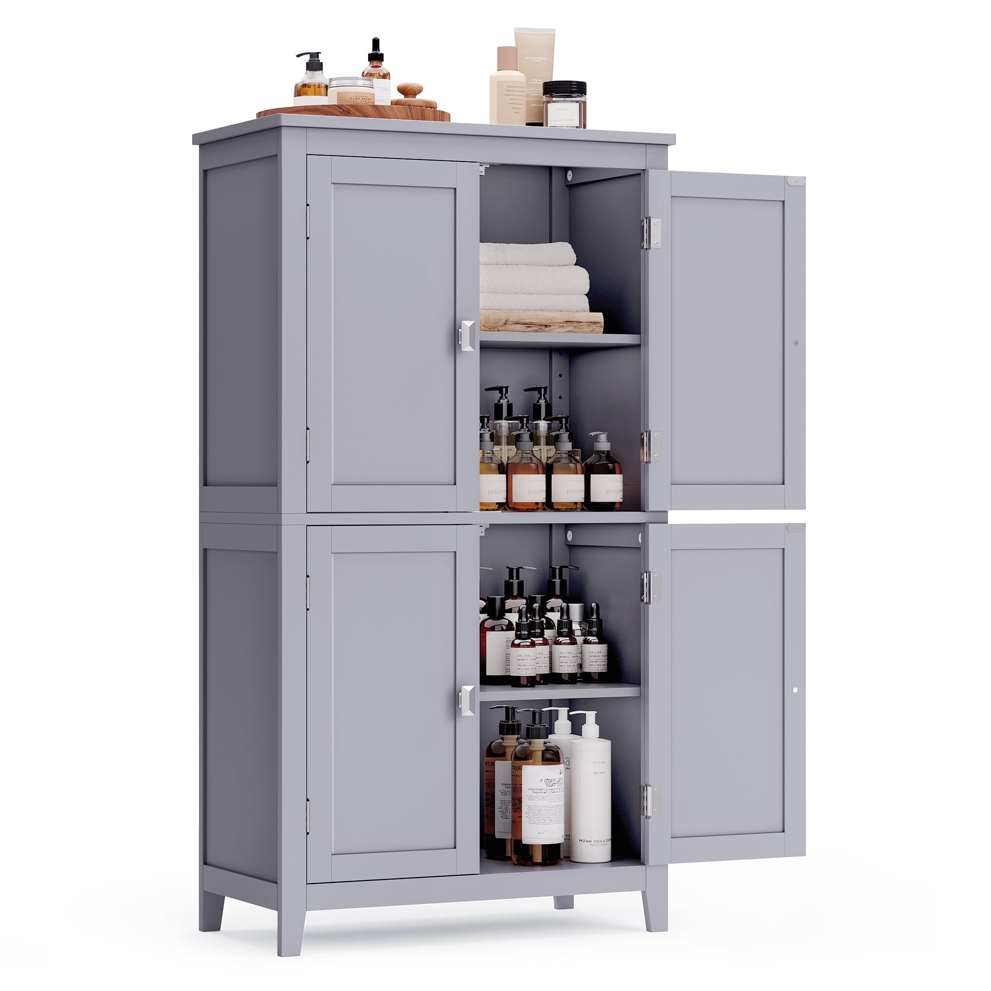 Floor Storage Cabinet, Storage Unit, Freestanding Cabinet with 4 Doors ...