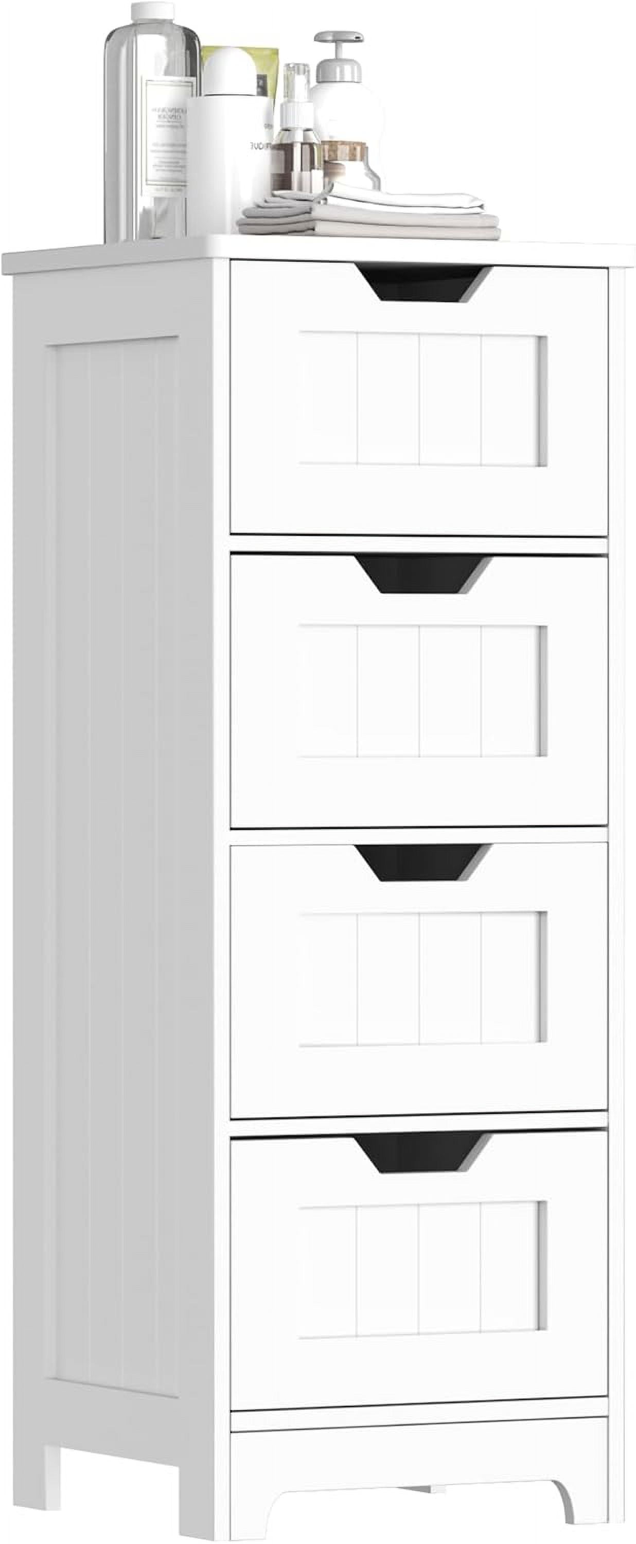 Bathroom Floor Cabinet, White Wooden Storage Cabinet with 4 Drawers ...
