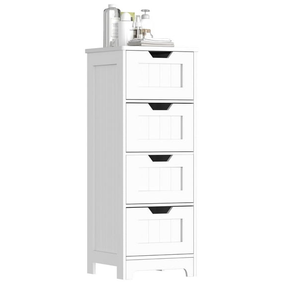 Bathroom Floor Cabinet, White Wooden Storage Cabinet with 4 Drawers ...