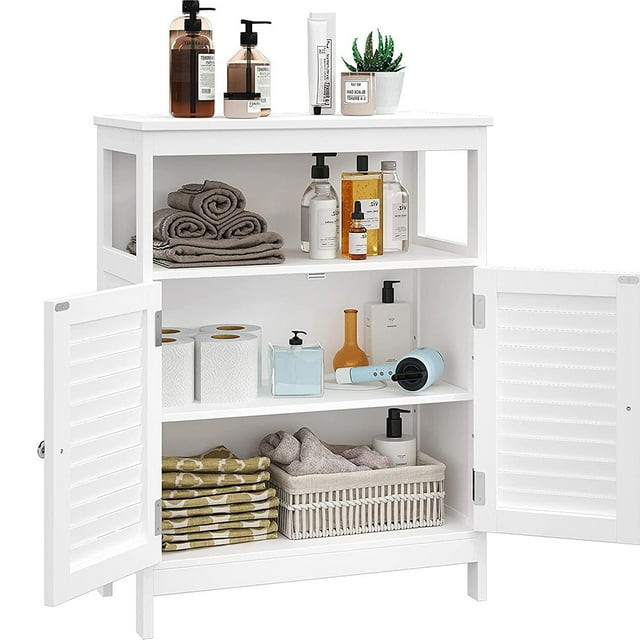 Bathroom Floor Cabinet, Wooden Freestanding Storage Cabinet with Double ...