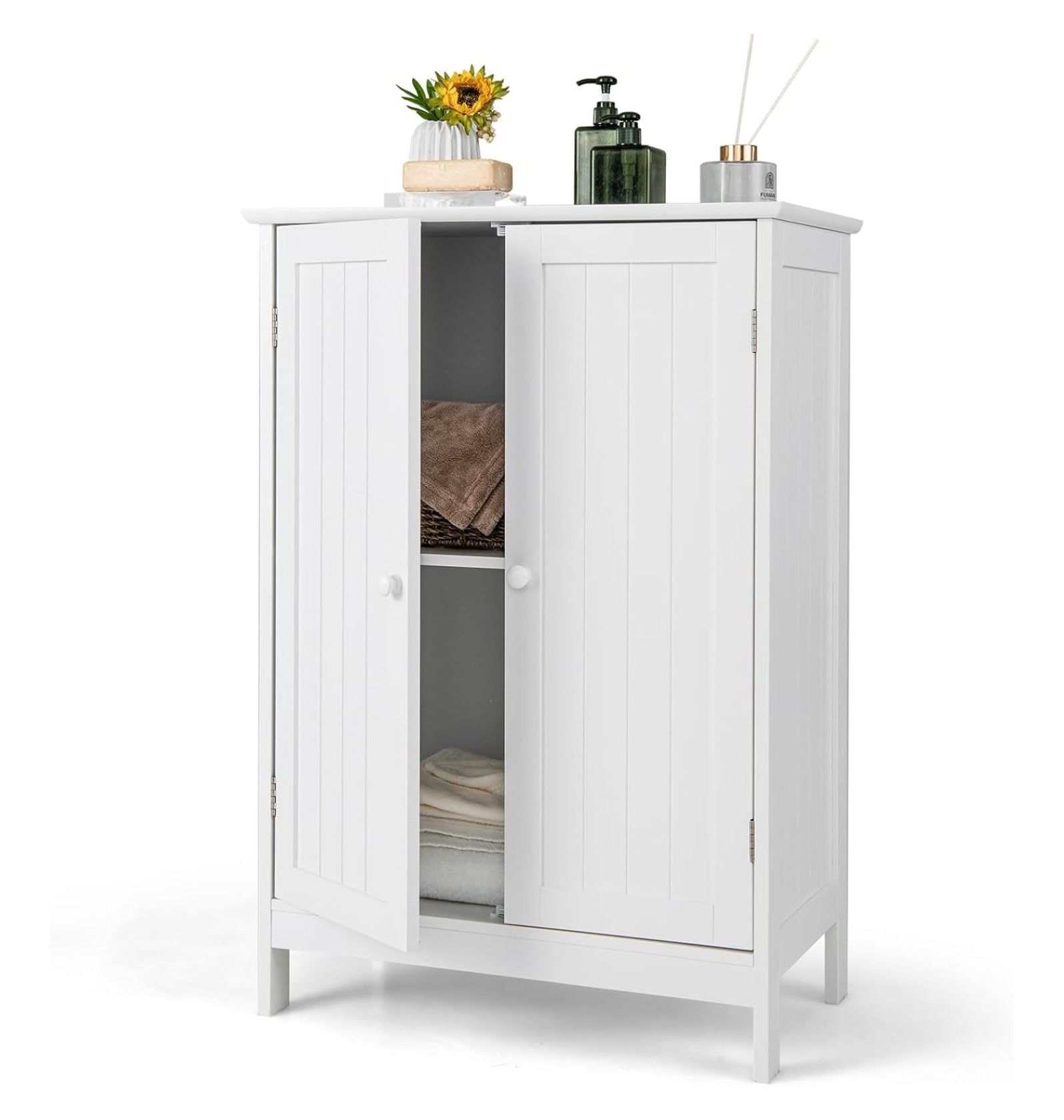 Bathroom Floor Cabinet, Wooden Storage Cabinet with Double Doors ...