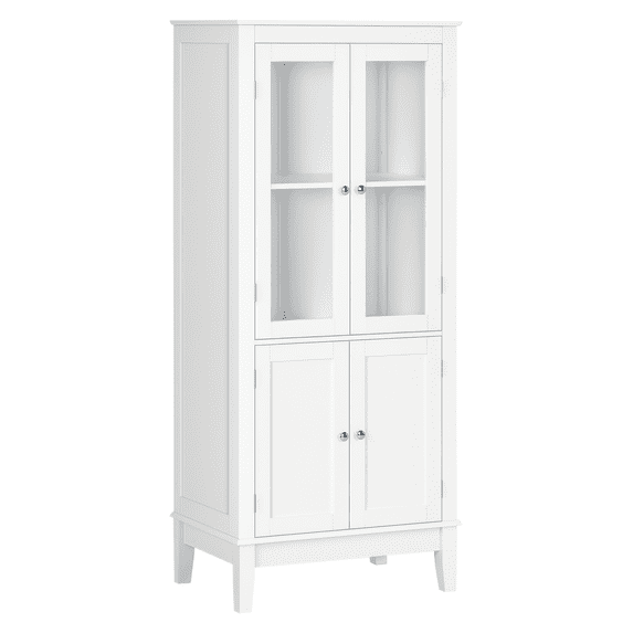 Bathroom Floor Cabinet with 2 Storage Cabinets, Tempered Glass Door ...