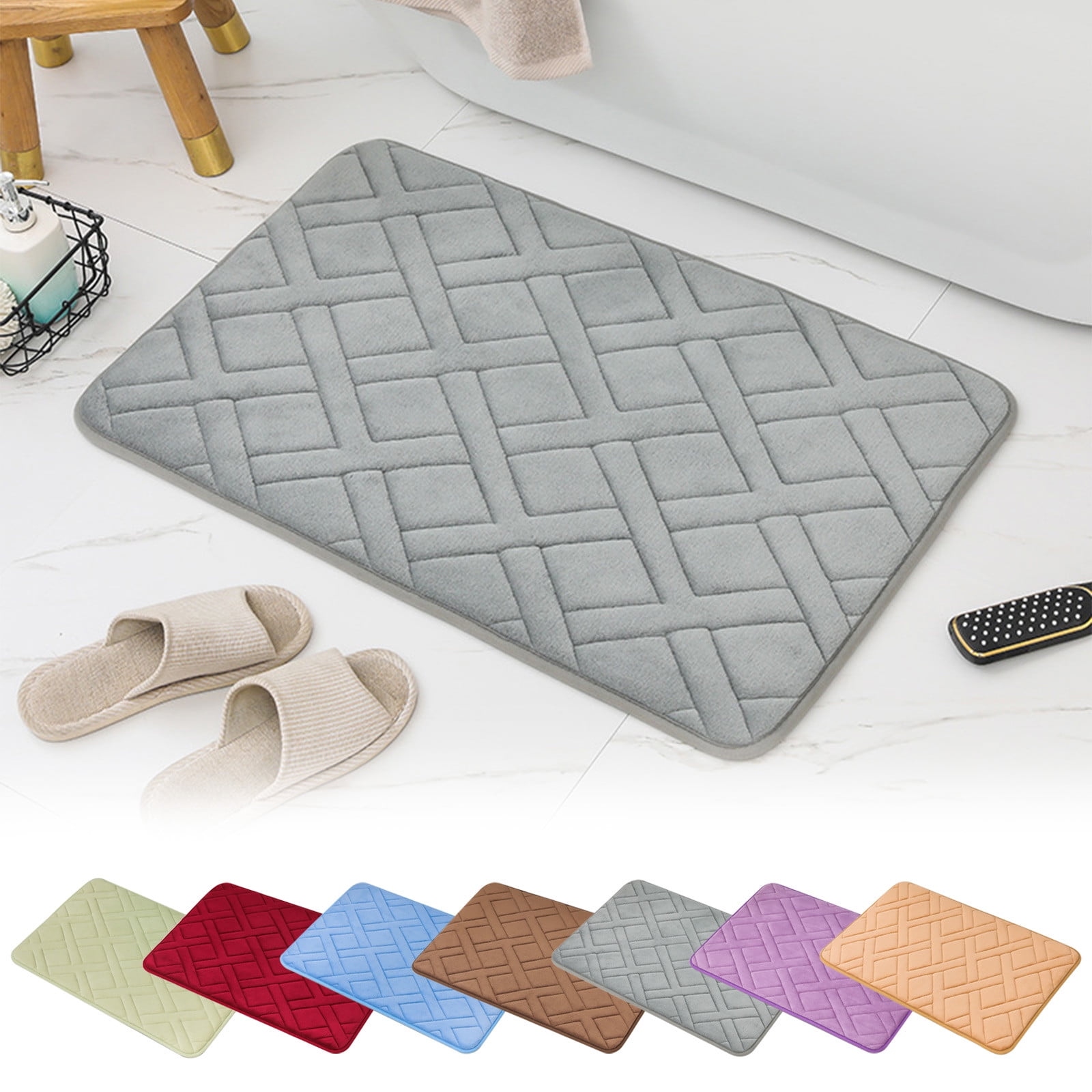 Bathroom Floor Mat 1PC Absorbent Bath Rug 15.75x23.62in,Machine Washable Non-Slip Golden Velvet ...