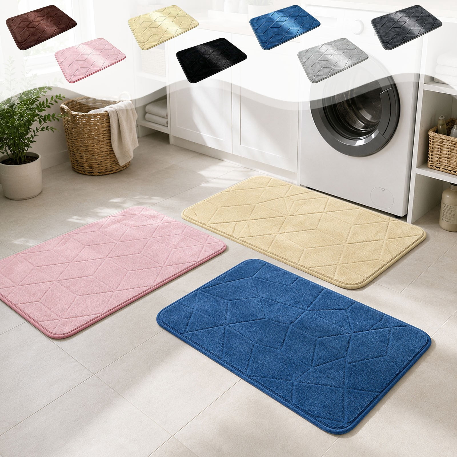 Bathroom Floor Mat,Rhombus Embossed Plush Surface With Secure Anti Slip ...