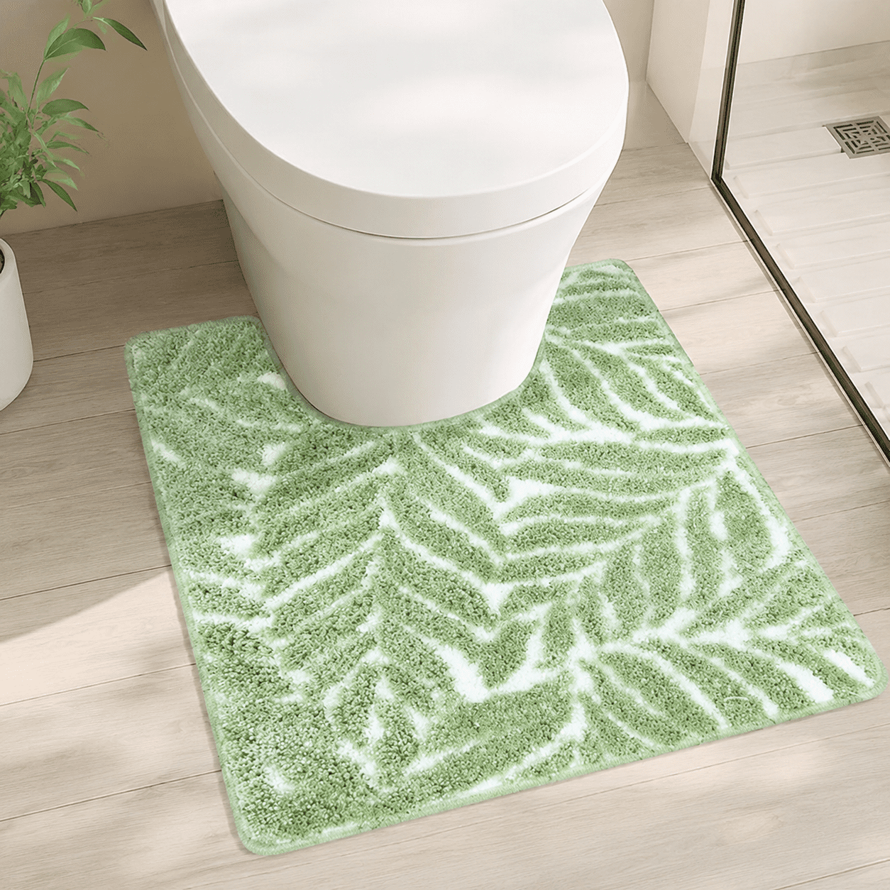 Bathroom Floor Mat Sage Green U-Shaped Toilet Rug, 24x20 Non-Slip ...