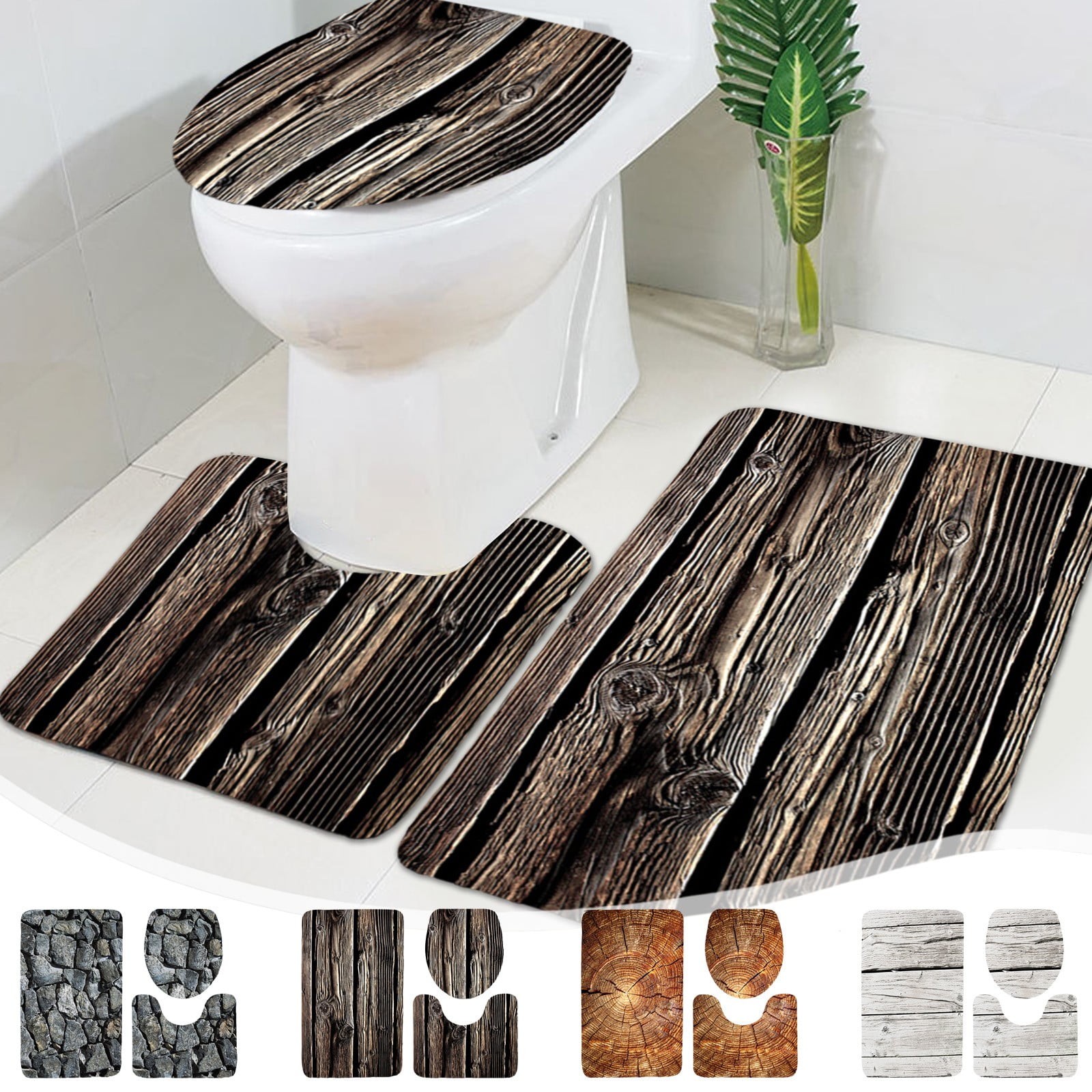 Bathroom Floor Mat Set, Super Absorbent Non-Slip U-Shaped Toilet Mat ...