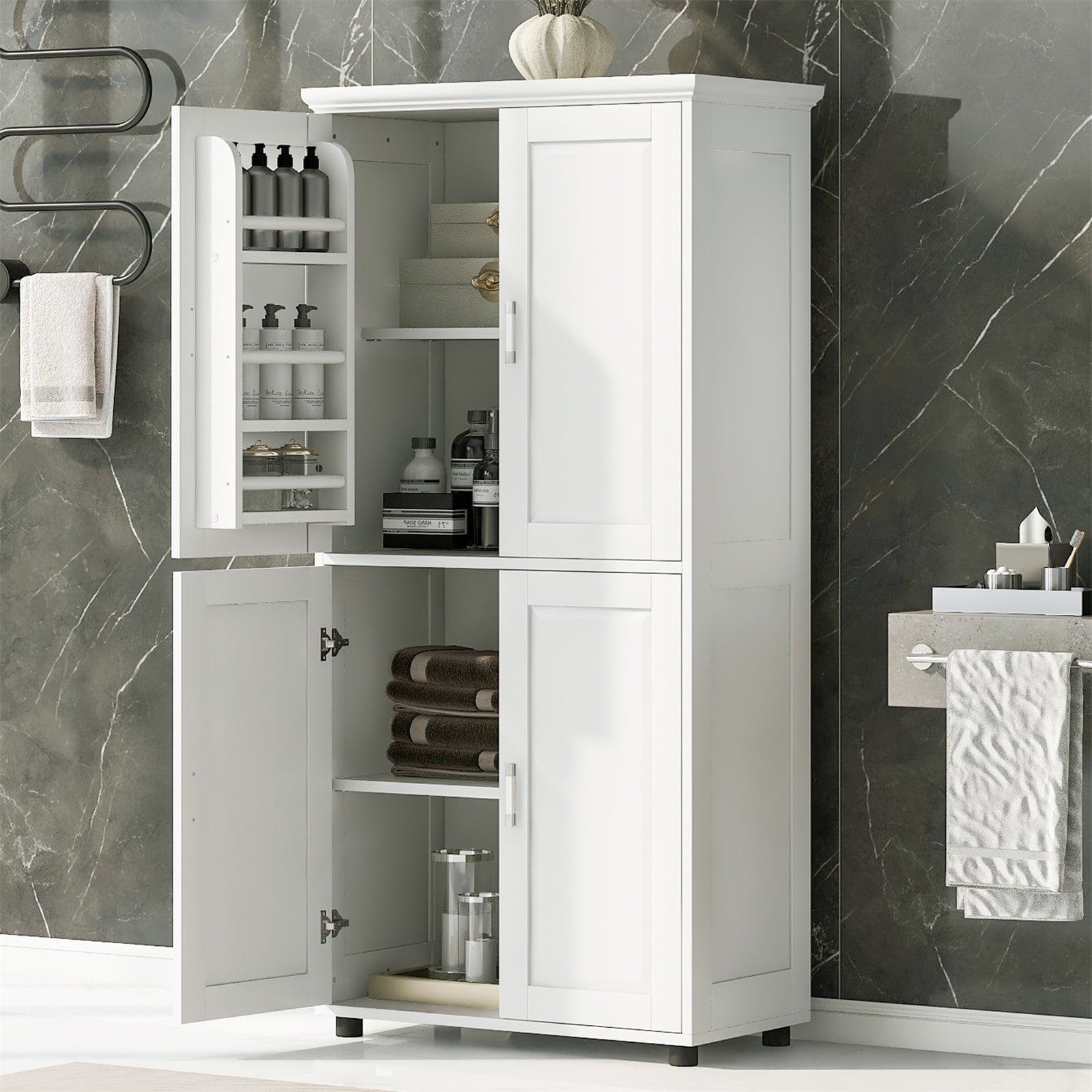Bathroom Floor Mount Storage Cabinet, Tall and Wide Bathroom Storage ...