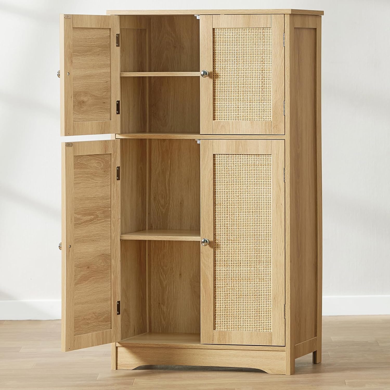 Bathroom Floor Storage Cabinet with 4 Doors & 2 Adjustable Shelves ...
