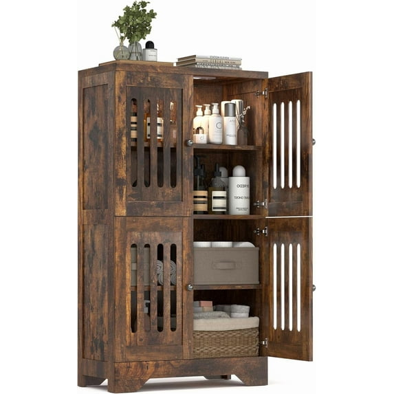 Bathroom Floor Storage Cabinet with Cabinet Lights, Modern Storage ...