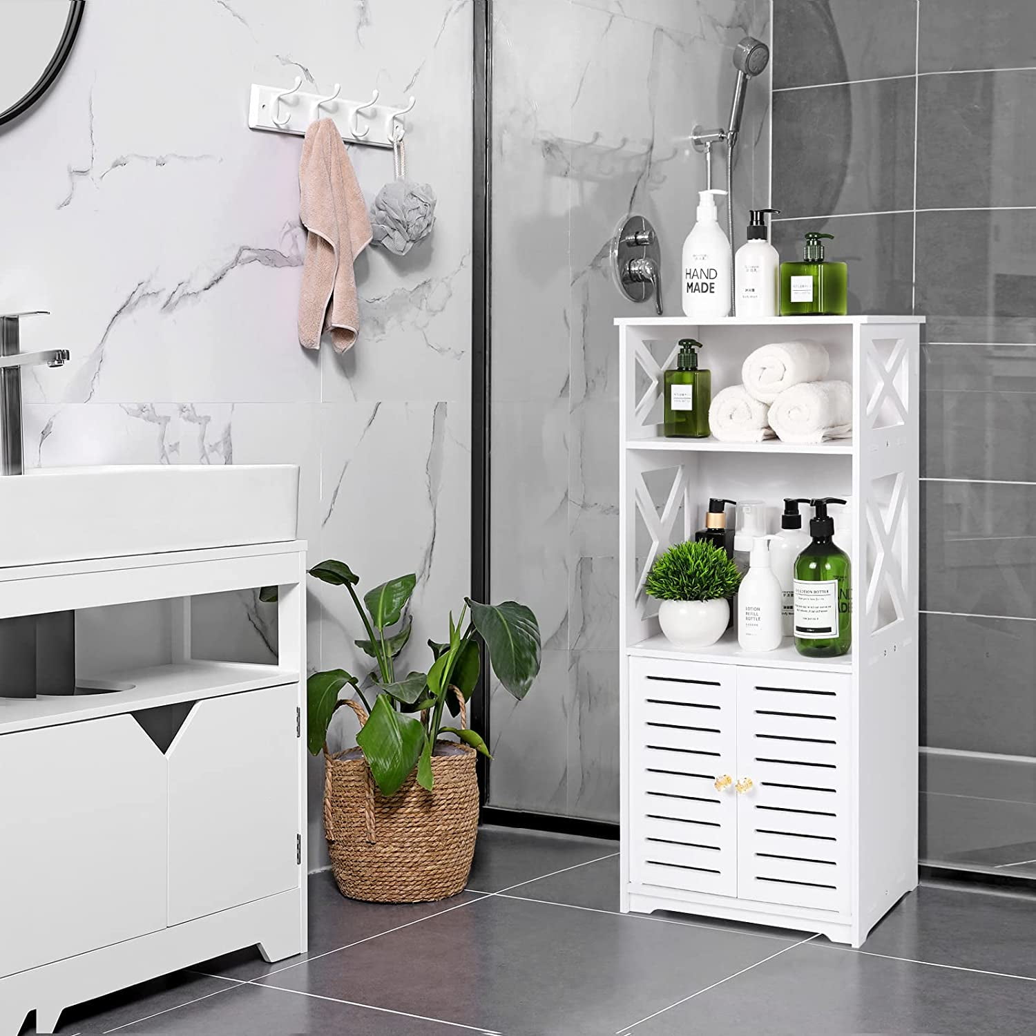 Bathroom Floor Storage Cabinet, Free Standing Cabinet with Shelf For ...