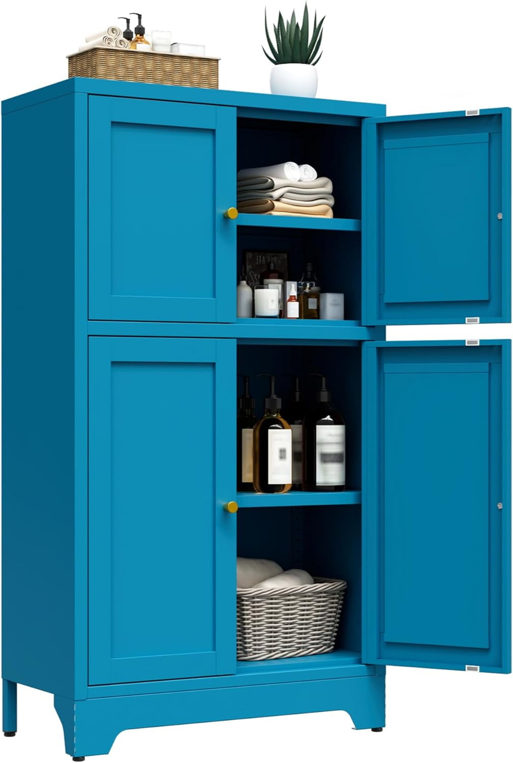 Bathroom Floor Storage Cabinet,Metal Accent Cabinets with 4 Doors and 2 ...