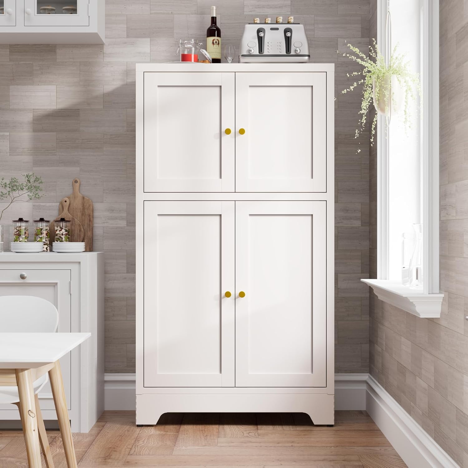 Bathroom Floor Storage Cabinet,Metal Accent Sideboard with 4 Doors and ...