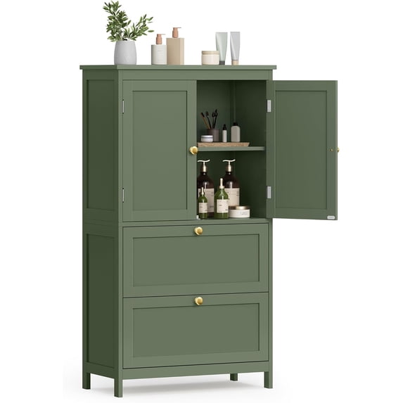 Bathroom Floor Storage Cabinet with 2 Drawers and 2 Doors Adjustable ...