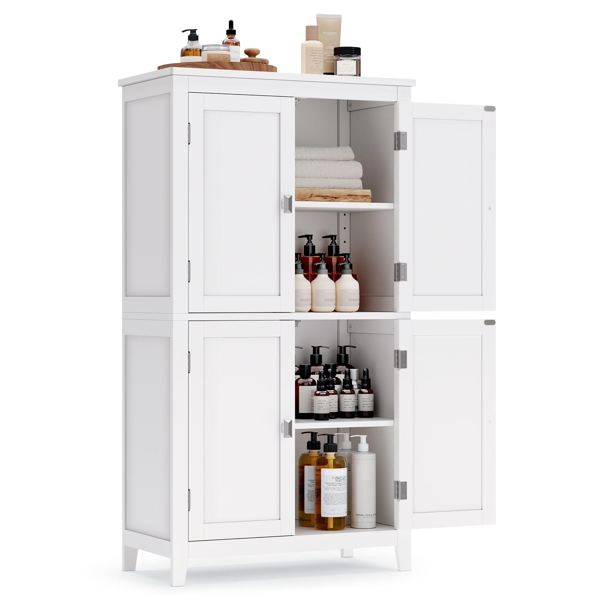 VASAGLE Freestanding Bathroom Storage, 4-Door Floor Cabinet with ...