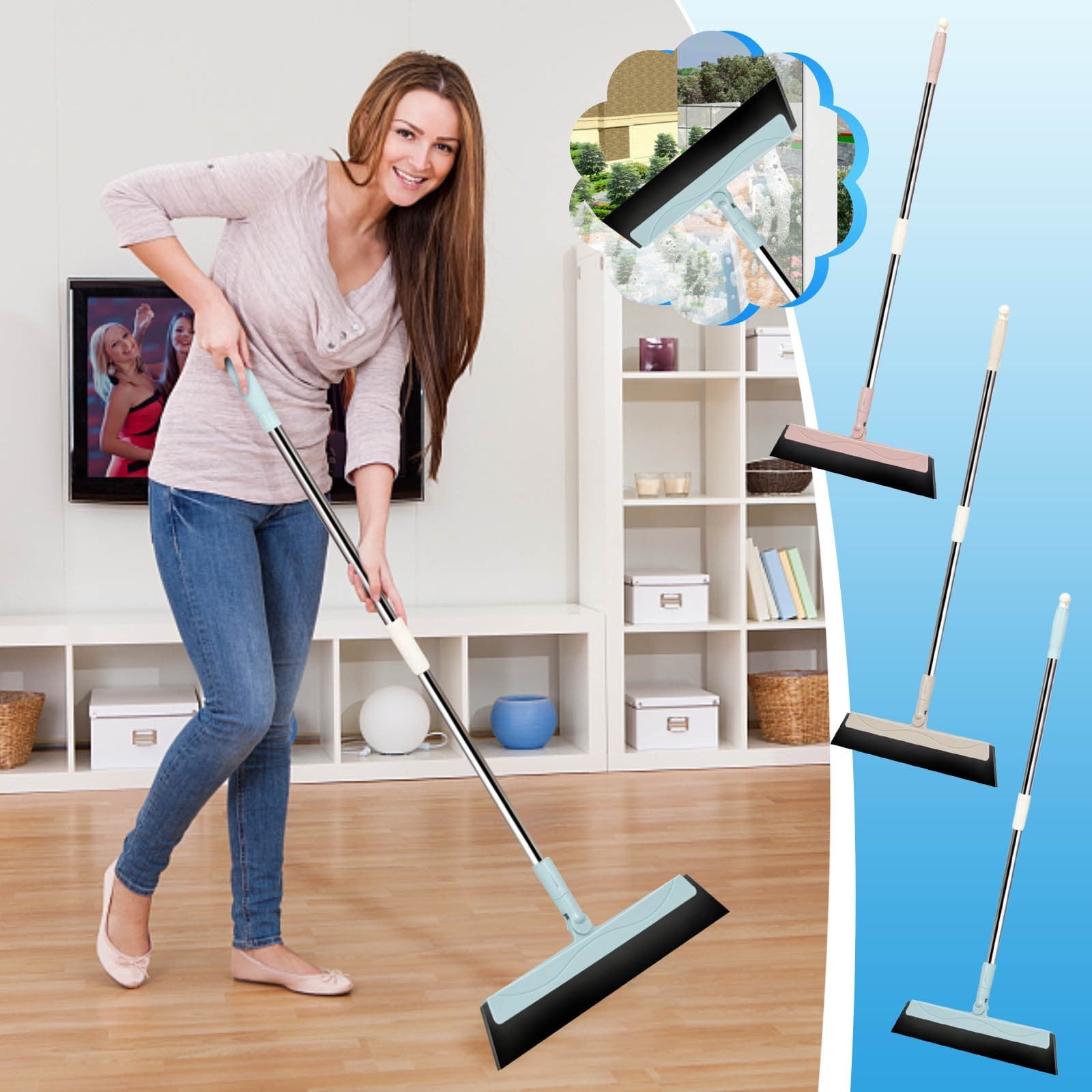 Bathroom Floor Wiper | Multi-Purpose Wet & Dry Sweeper | 180° Rotating ...