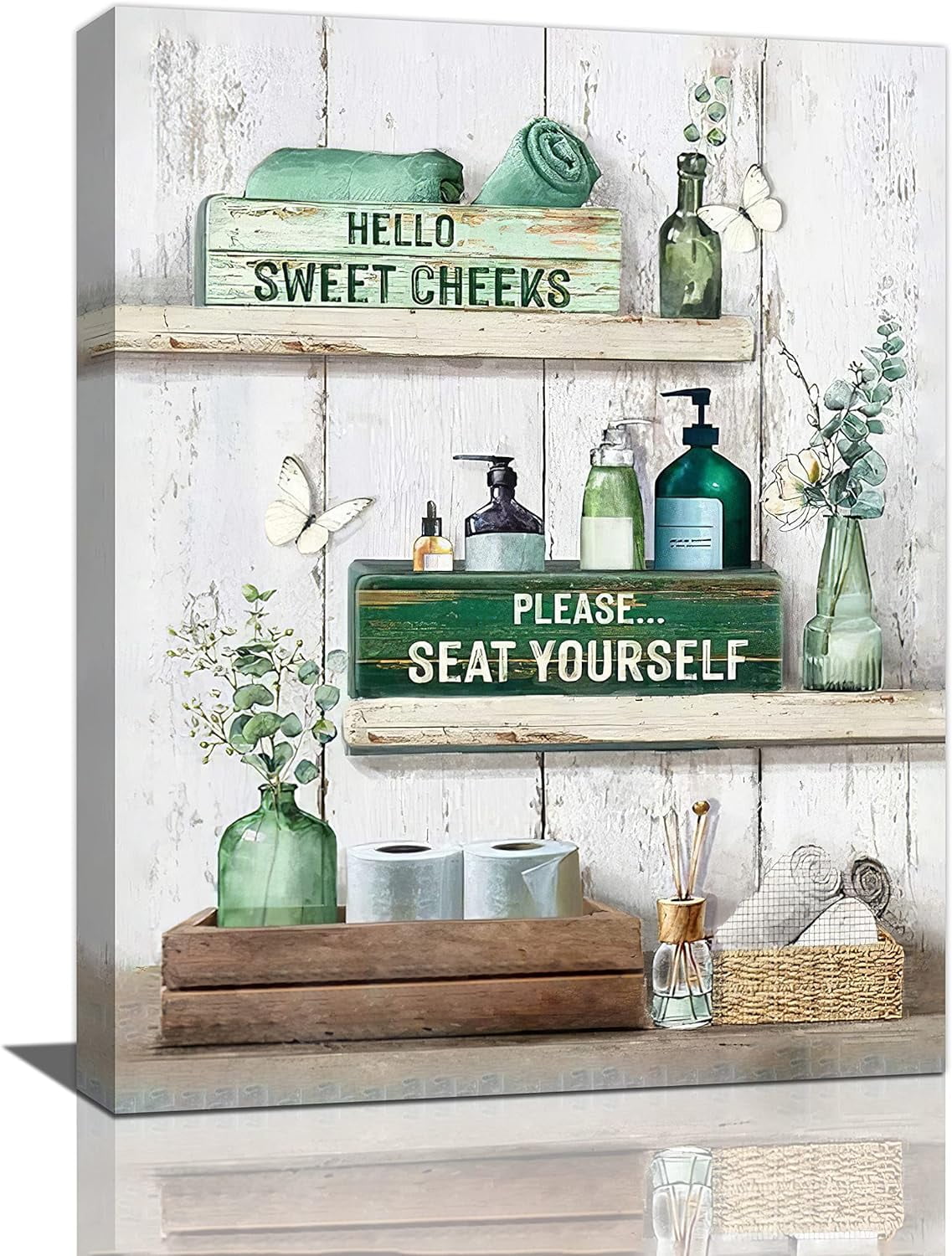 Bathroom Floral Wall Art Rustic Country Teal Flower Butterfly Pictures ...