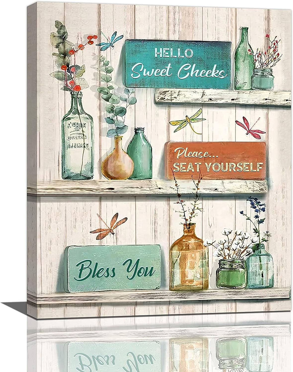 Bathroom Floral Wall Art Rustic Teal Floral Dragonfly Flowers Pictures ...