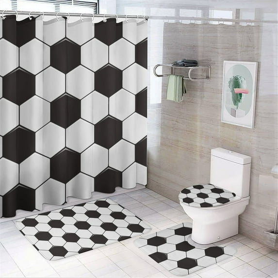 Bathroom Four-Piece Floor Mat Shower Curtain Durable Waterproof Easy To ...