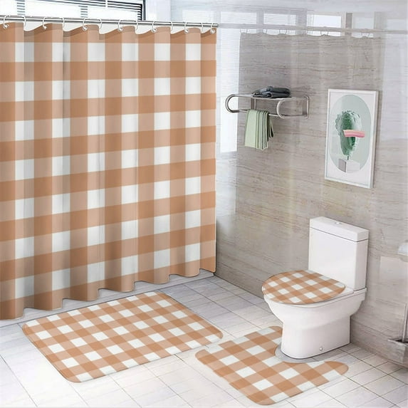 Bathroom Four-Piece Floor Mat Shower Curtain Durable Waterproof Easy To ...