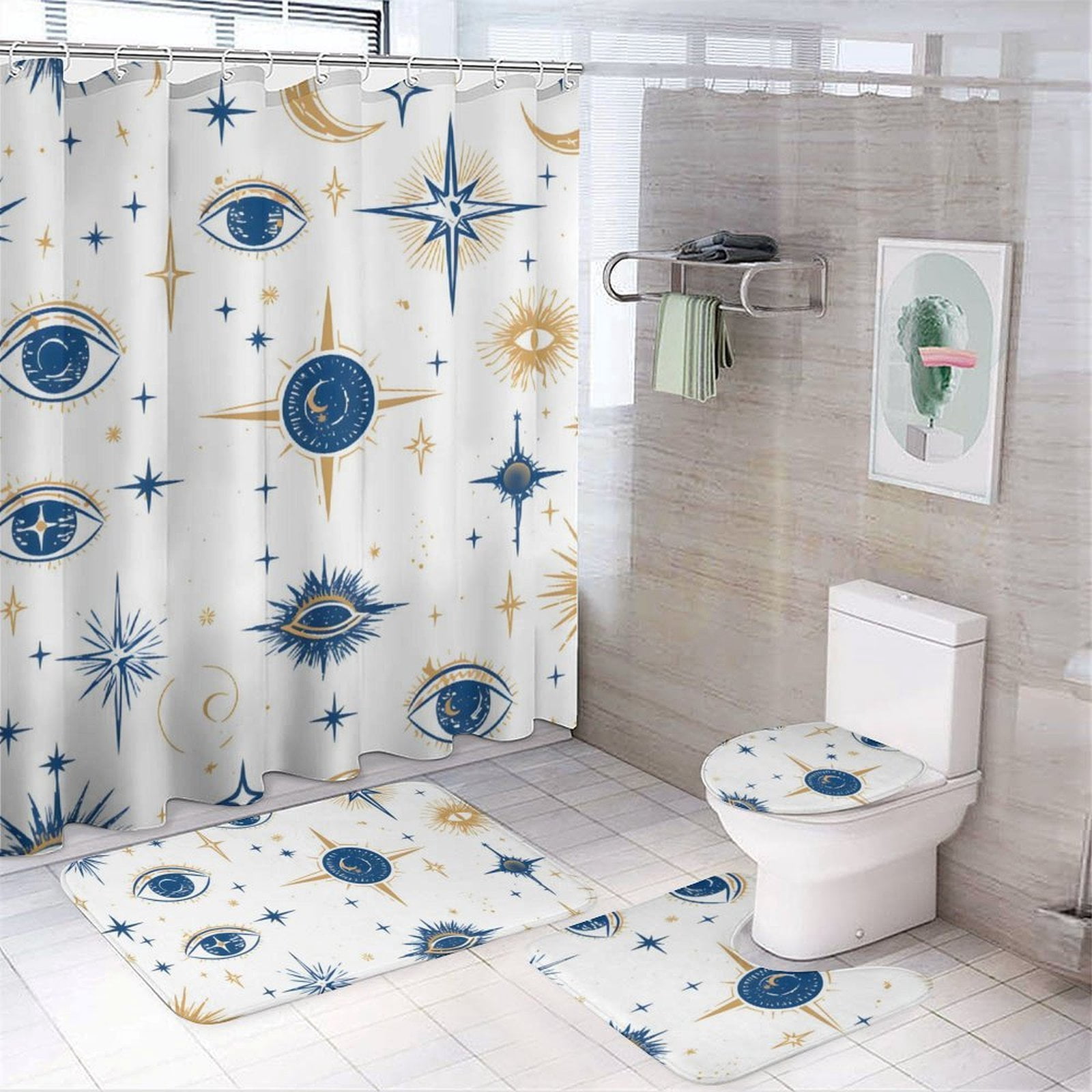 Bathroom Four Sets Of Floor Mat Shower Curtain Strong Durability Easy ...