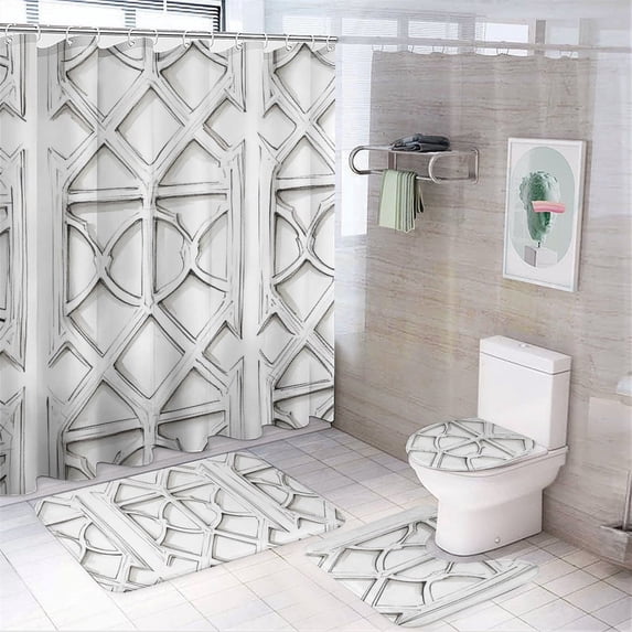 Bathroom Four Sets Of Floor Mat Shower Curtain Strong Durability Easy ...