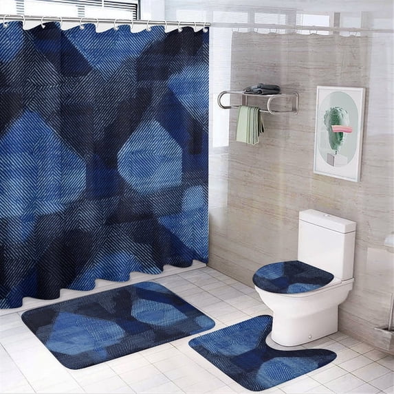 Bathroom Four Sets Of Floor Mat Shower Curtain Strong Durability Easy ...