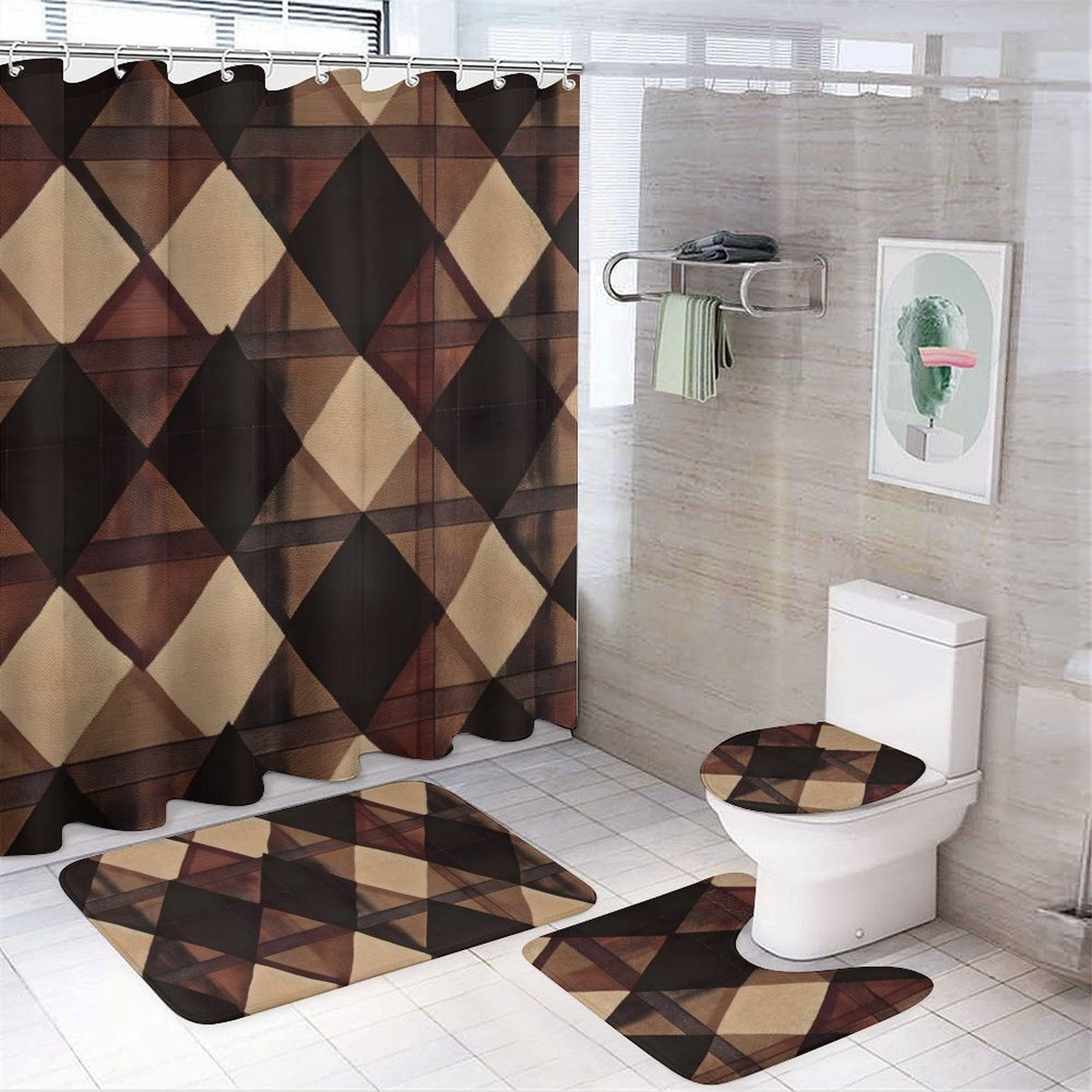 Bathroom Four Sets Of Floor Mat Shower Curtain Strong Durability Easy ...