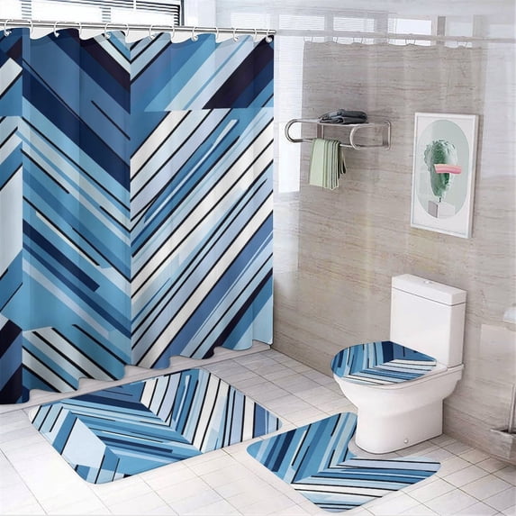 Bathroom Four Sets Of Floor Mat Shower Curtain Strong Durability Easy ...
