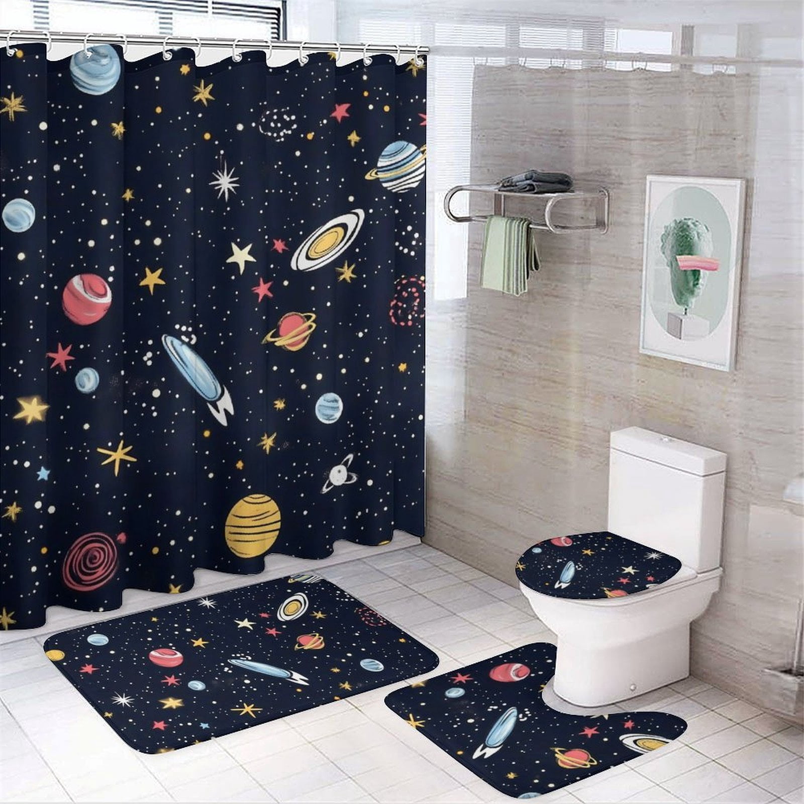 Bathroom Four Sets Of Floor Mat Shower Curtain Strong Durability Easy ...