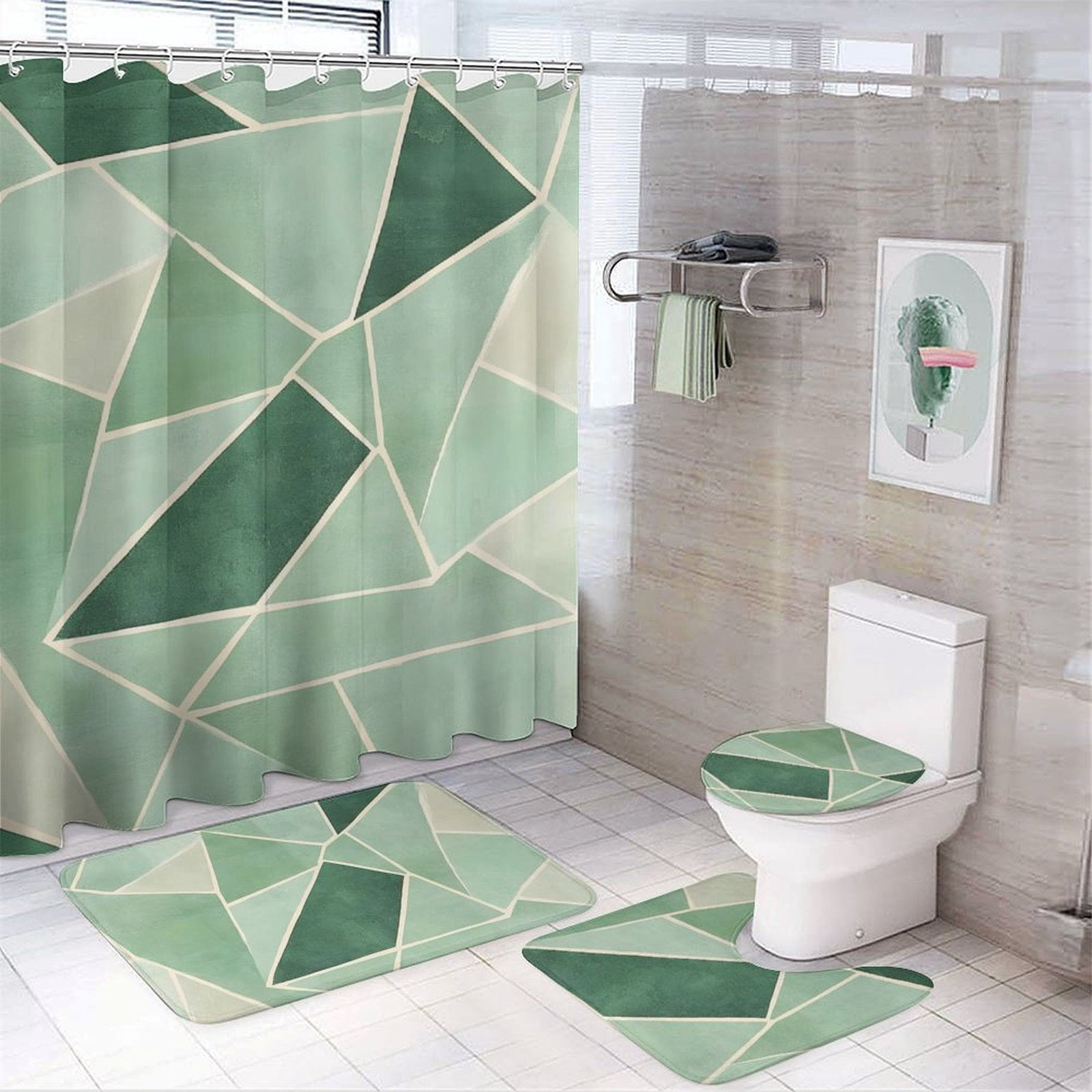 Bathroom Four Sets Of Floor Mat Shower Curtain Strong Durability Easy ...