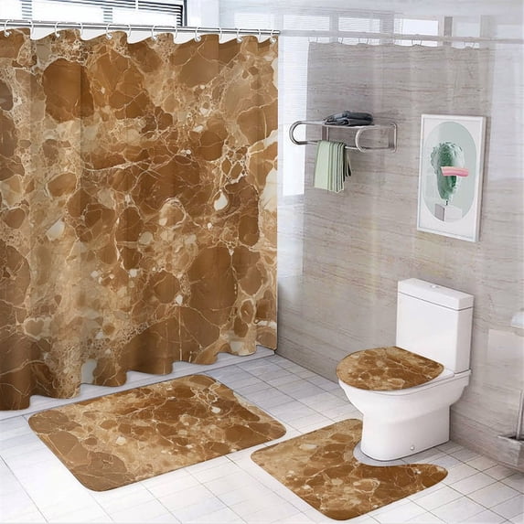 Bathroom Four Sets Of Floor Mat Shower Curtain Strong Durability Easy ...