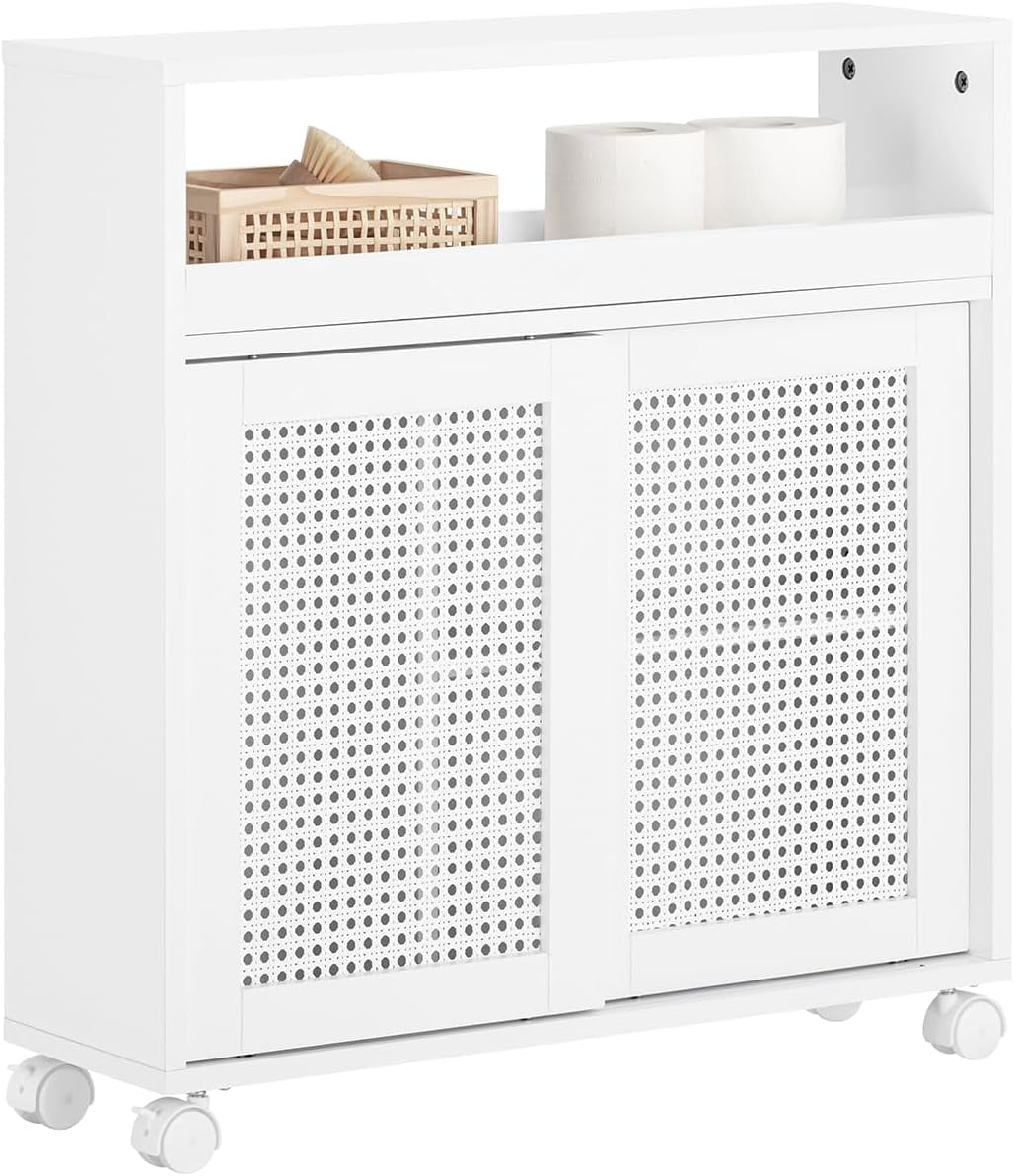 Bathroom Freestanding Toilet Paper Holder Enclosed Storage Trolley on ...