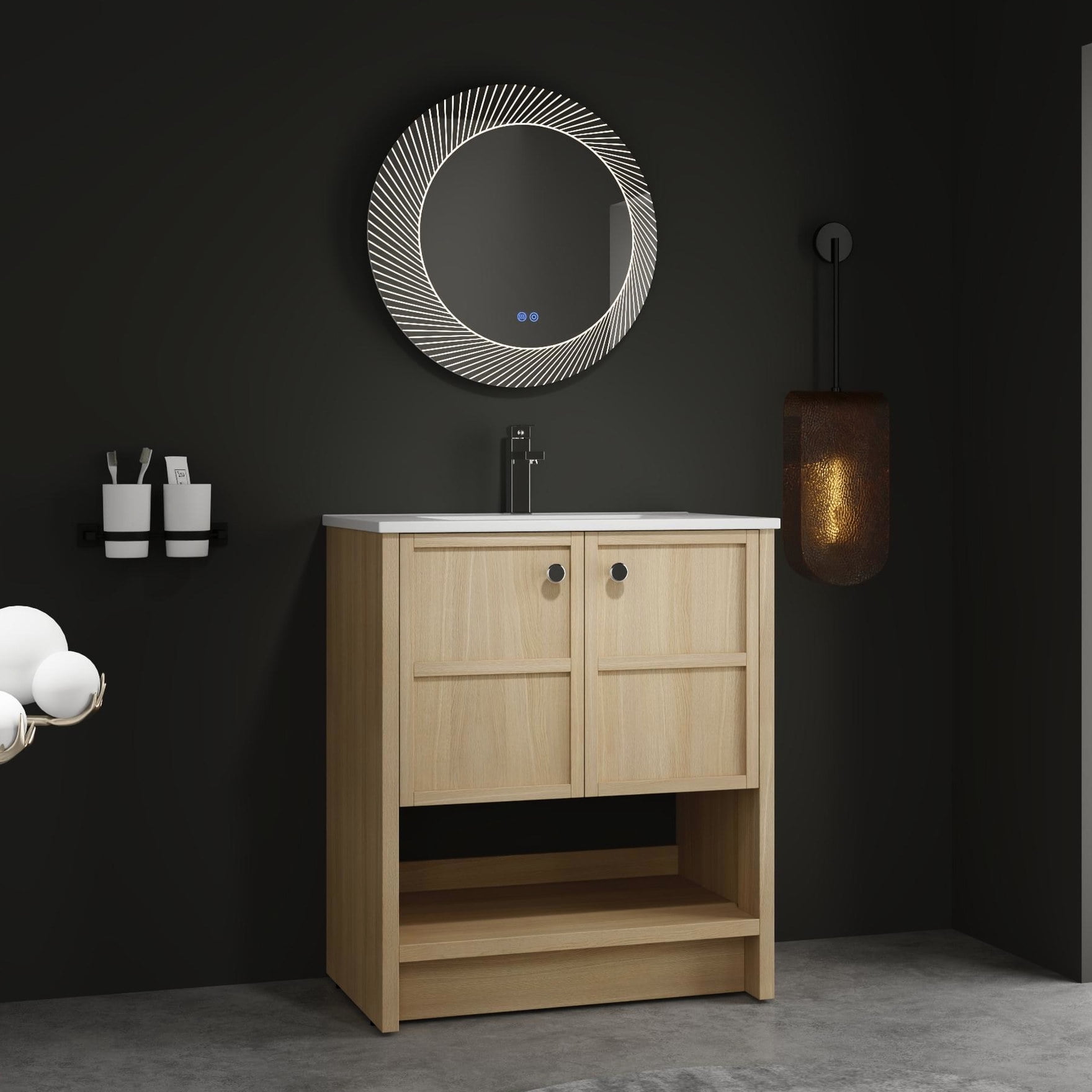 Bathroom Freestanding Vanity / 30" Depth, Oak Color, Soft-Closing ...
