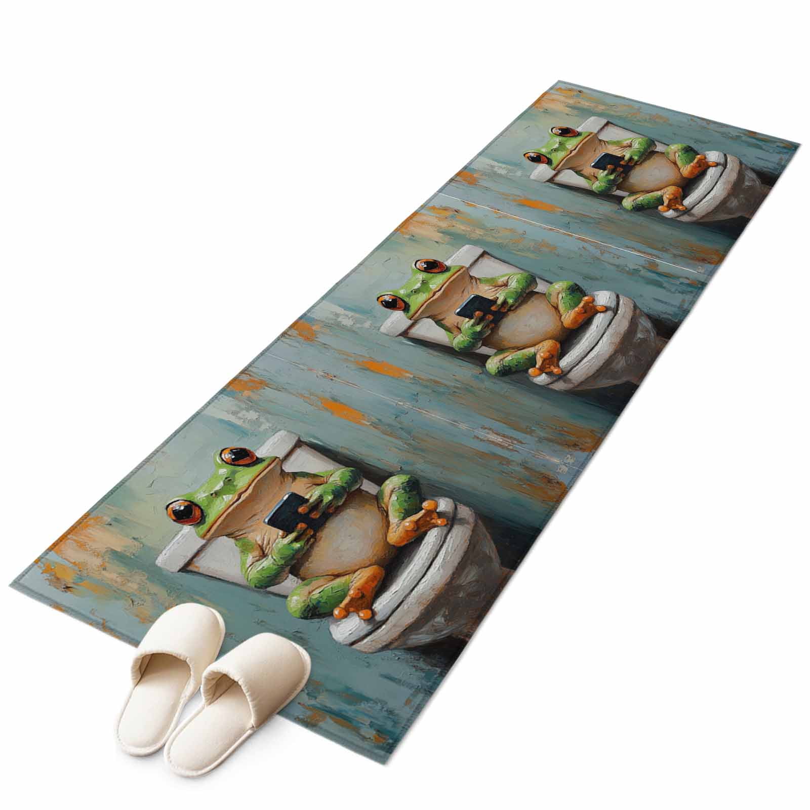 Bathroom Frog 2'x6' Runner Rug, Toilet Animals Vintage Washable Non ...