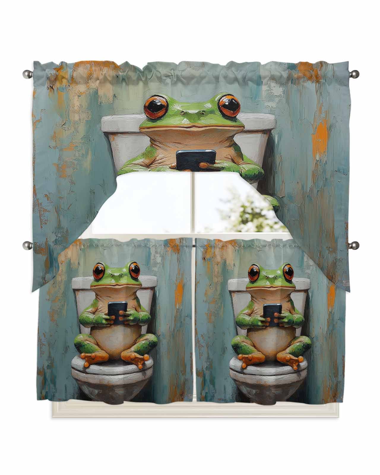 Bathroom Frog Kitchen Curtains Swag Valance and Tier Curtains Set 24 ...