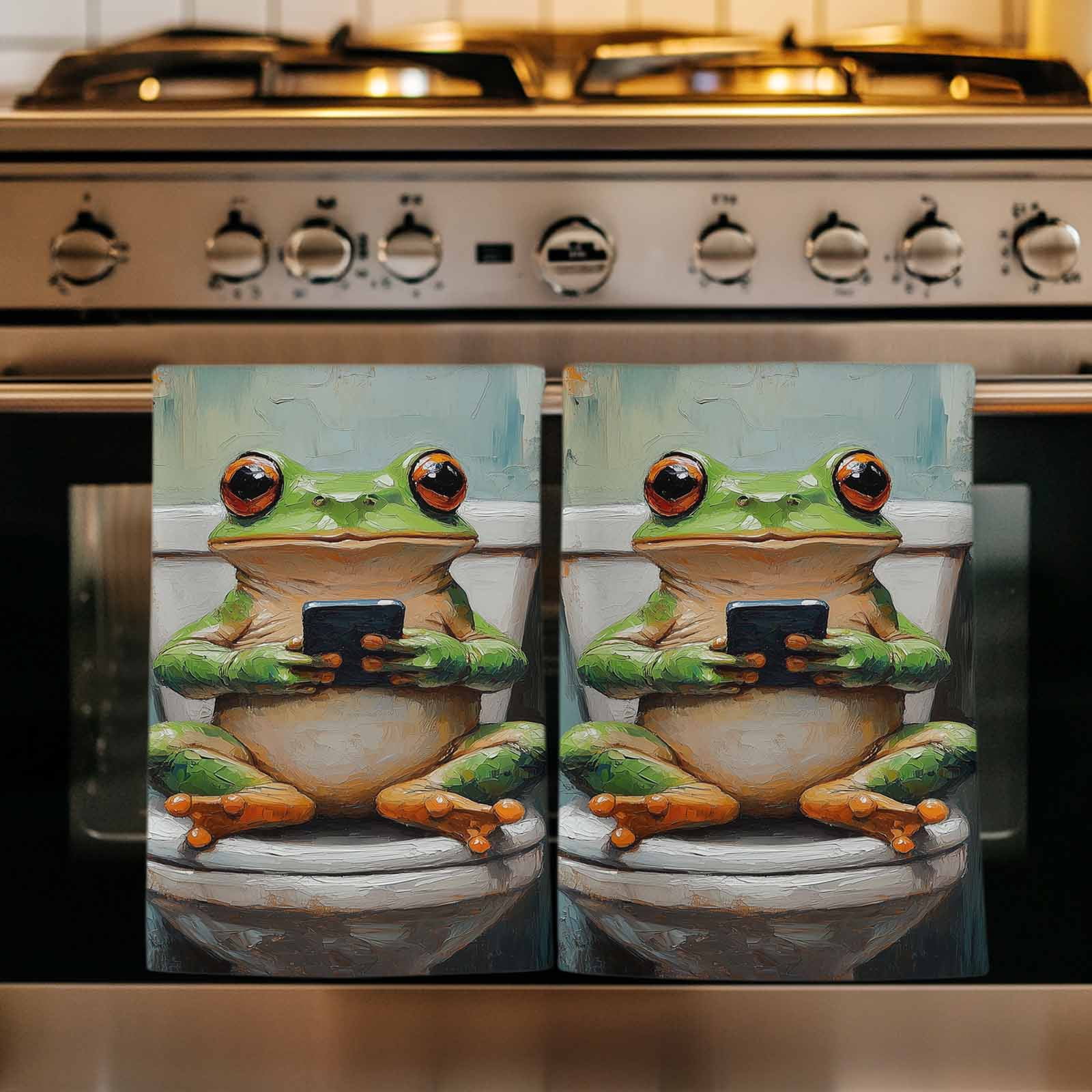 Bathroom Frog Kitchen Towels Set of 1, Toilet Animals Vintage Absorbent ...