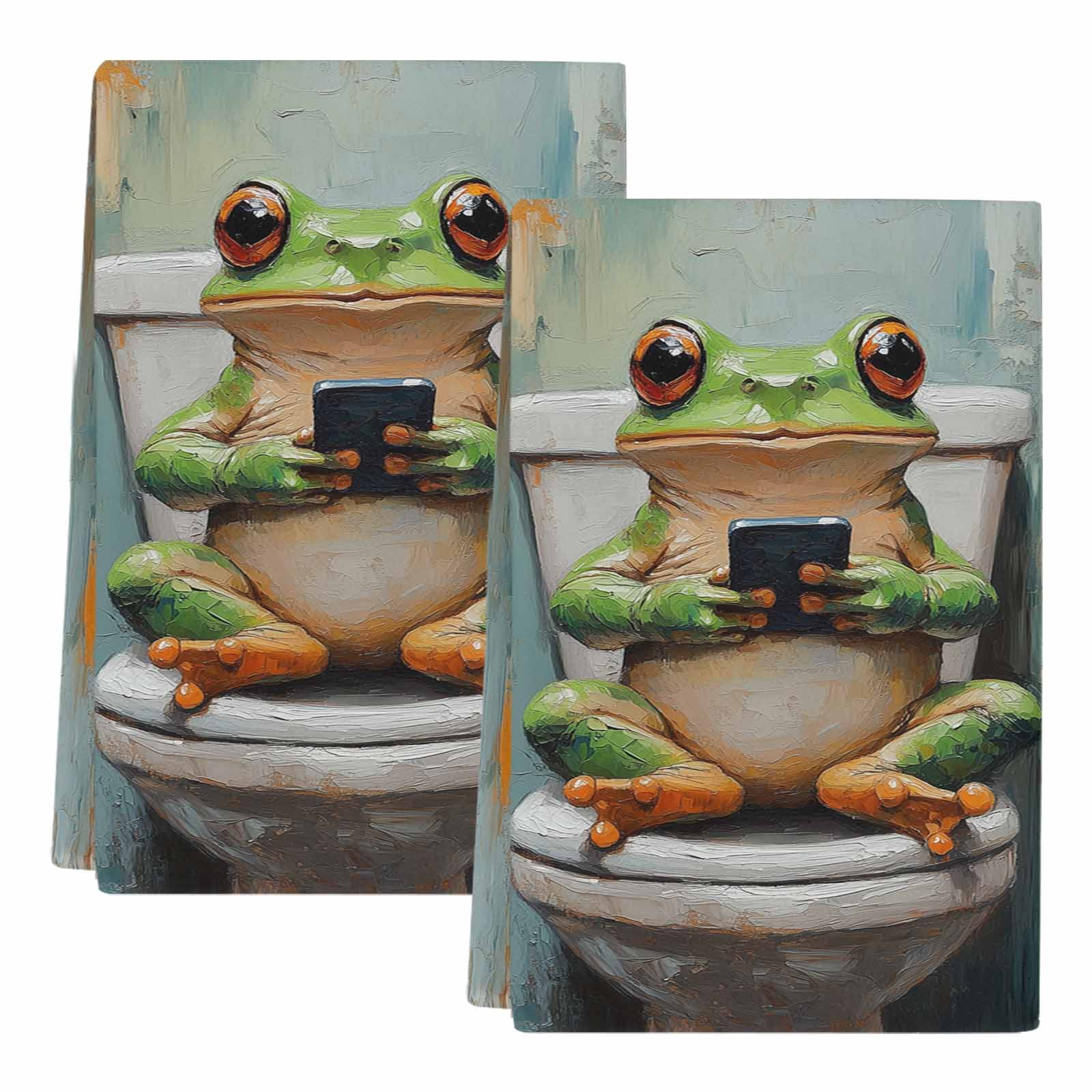 Bathroom Frog Kitchen Towels Set of 2, Toilet Animals Vintage Soft ...