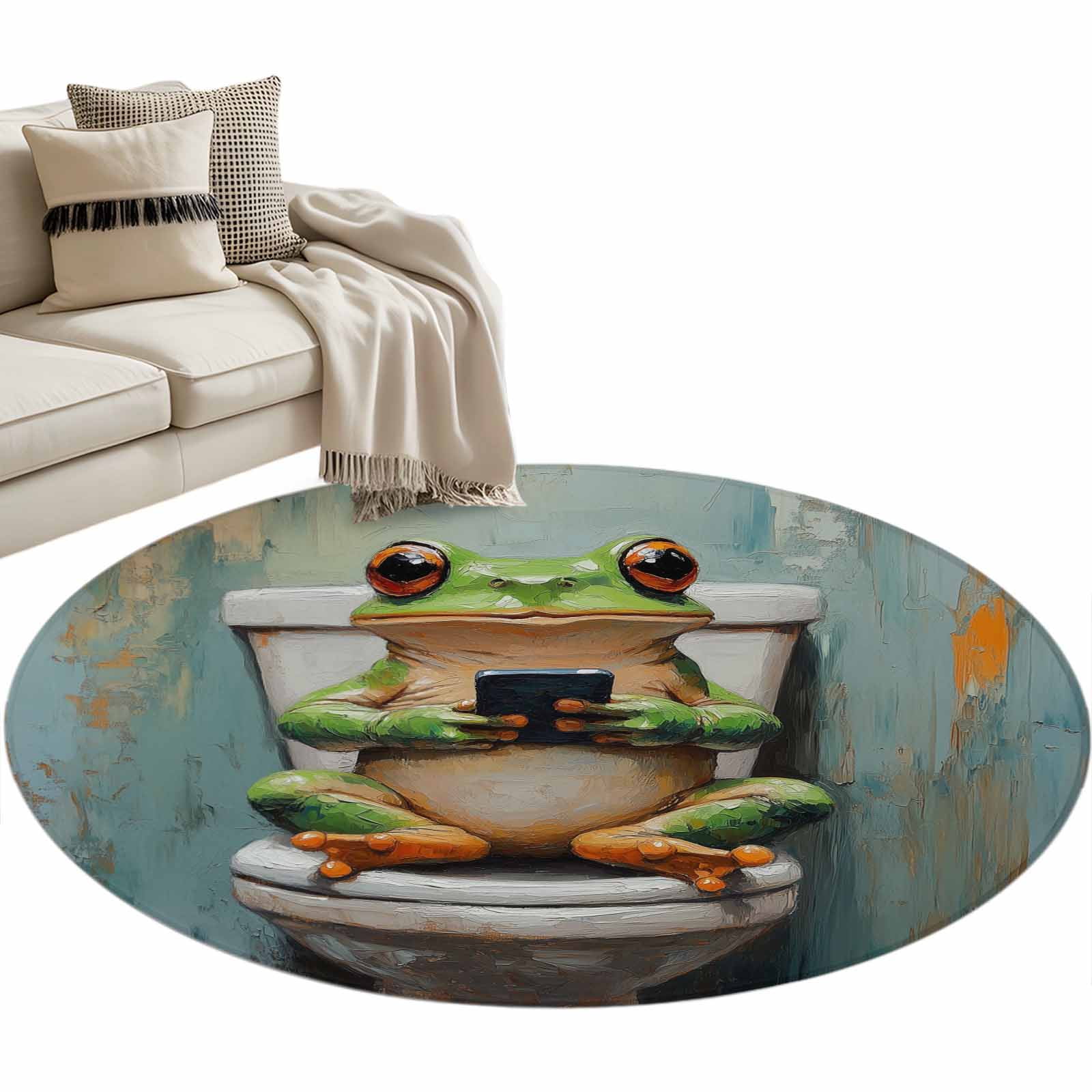 Bathroom Frog Round Area Rug 3 FT, Small Kitchen Bathroom Mat, Toilet ...