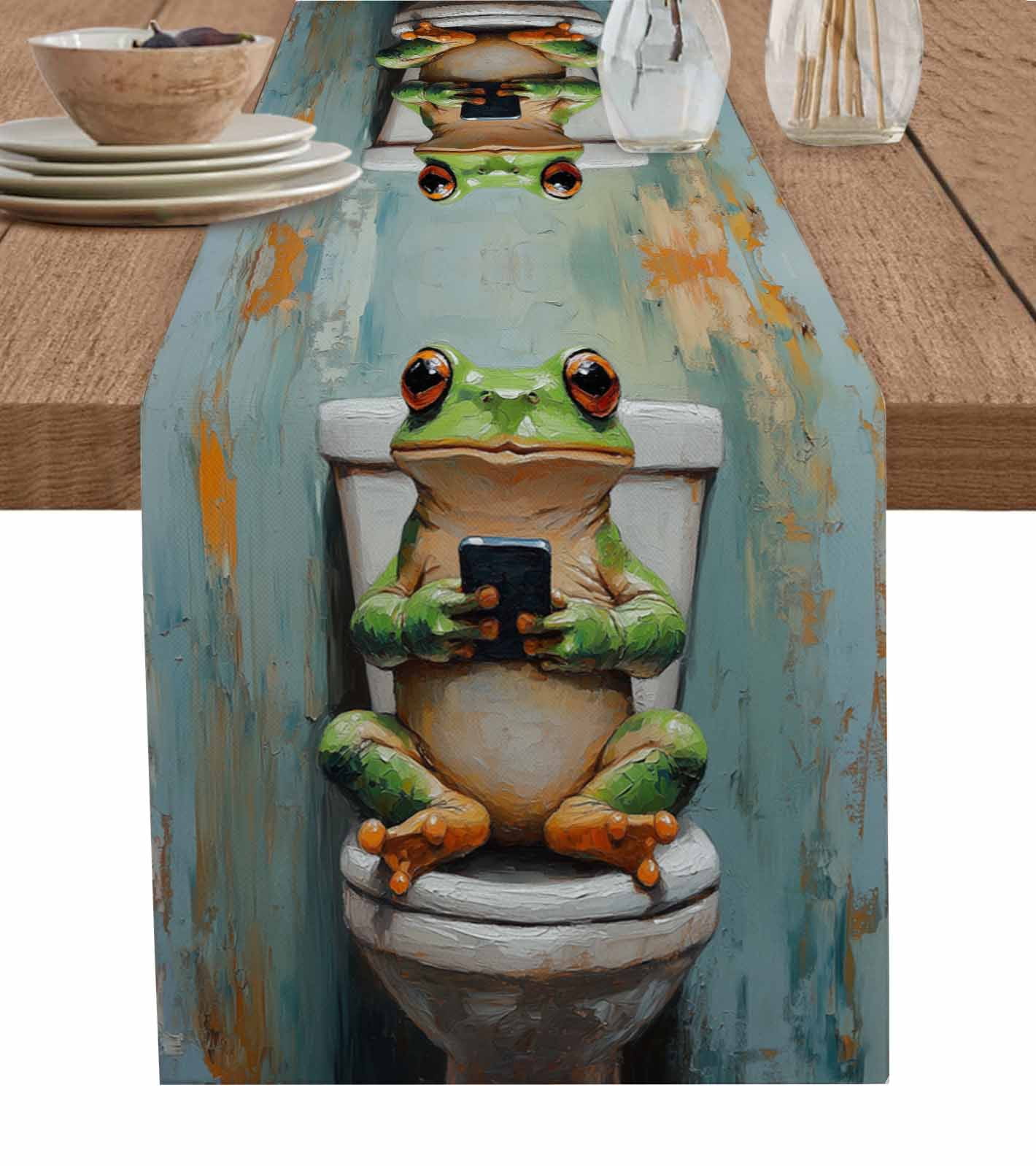 Bathroom Frog Table Runner Toilet Animals Vintage Tablerunners 13 x 36 ...