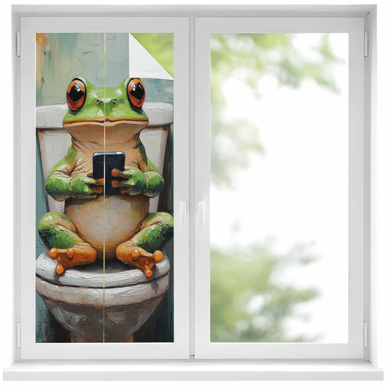 Bathroom Frog Window Privacy Film, Toilet Animals Vintage Static Cling ...