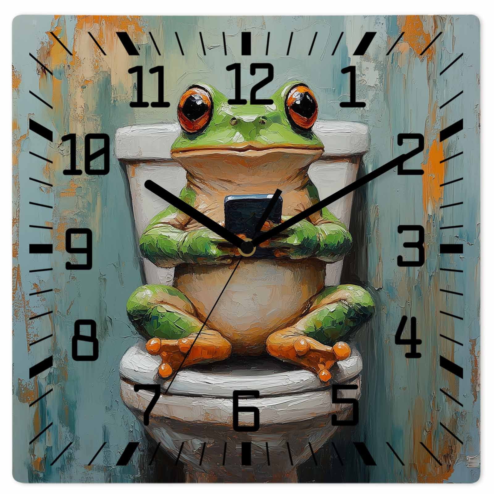 Bathroom Frog Wooden Wall Clock Silent Non Ticking, Toilet Animals ...