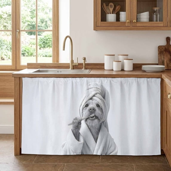 Bathroom Funny Dog Cabinet Curtains 32" W x 55" L The Dog Brushing Its ...