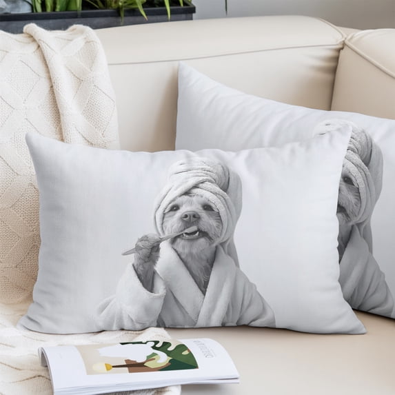 Bathroom Funny Dog Throw Pillow Covers, The Dog Brushing Its Teeth ...
